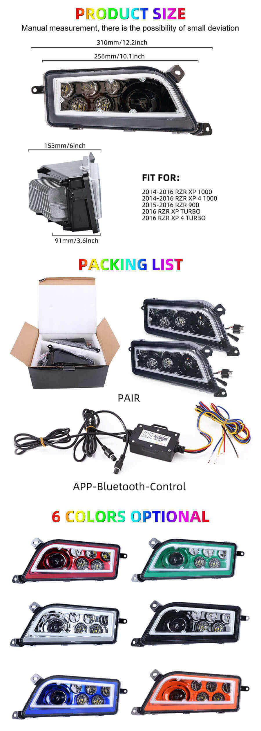 Polaris RZR ATV Headlights with RGB Halo Ring JG-R001-R from China Auto ...