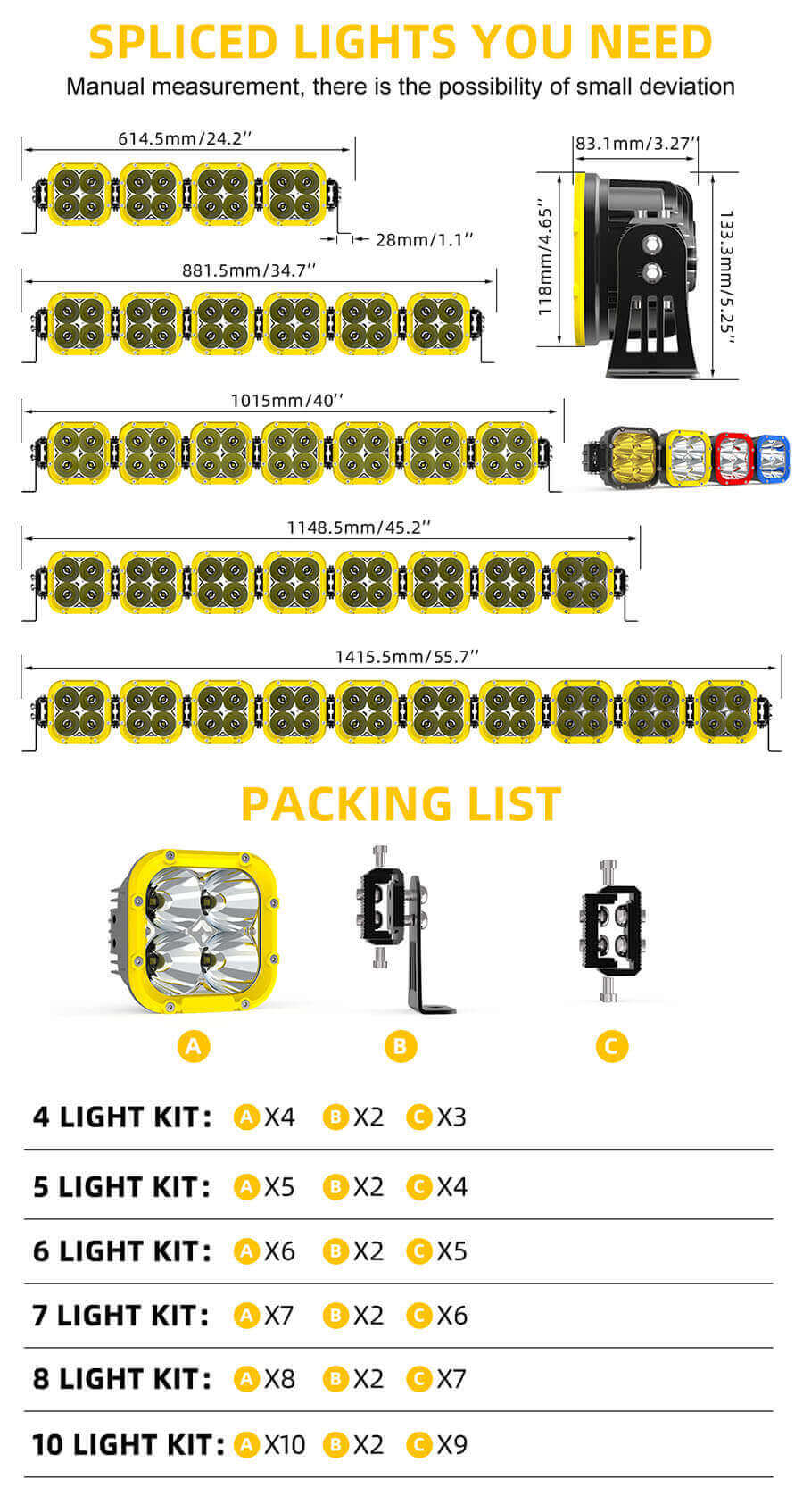 Car Roof Mounted Light Bar System with Square Spotlights 96-954Z from ...